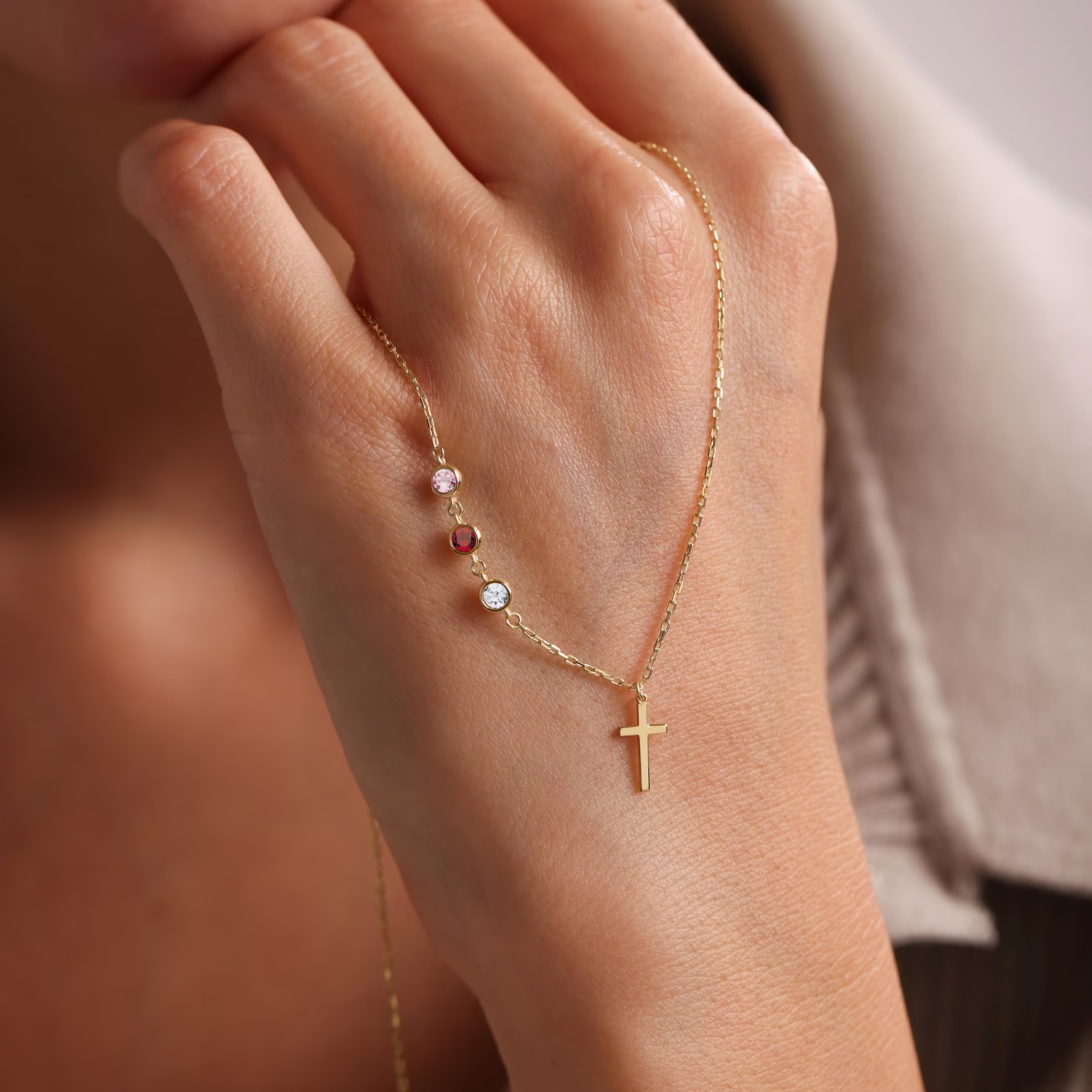 Dainty Cross and Birthstone Necklace – TheCustomGoodsCo