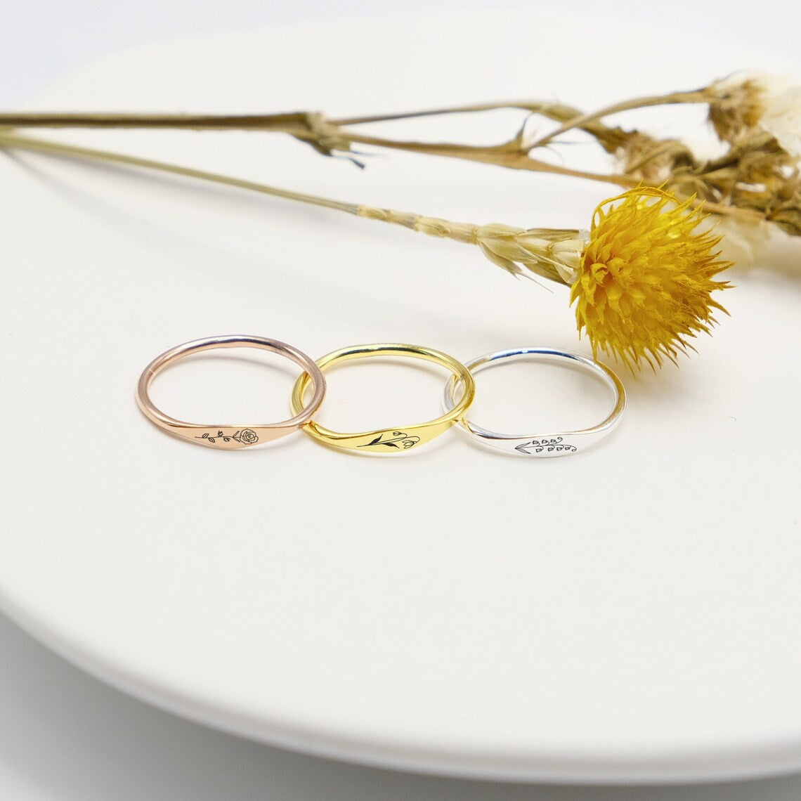 Custom Engraved Birth Flower Ring – TheCustomGoodsCo